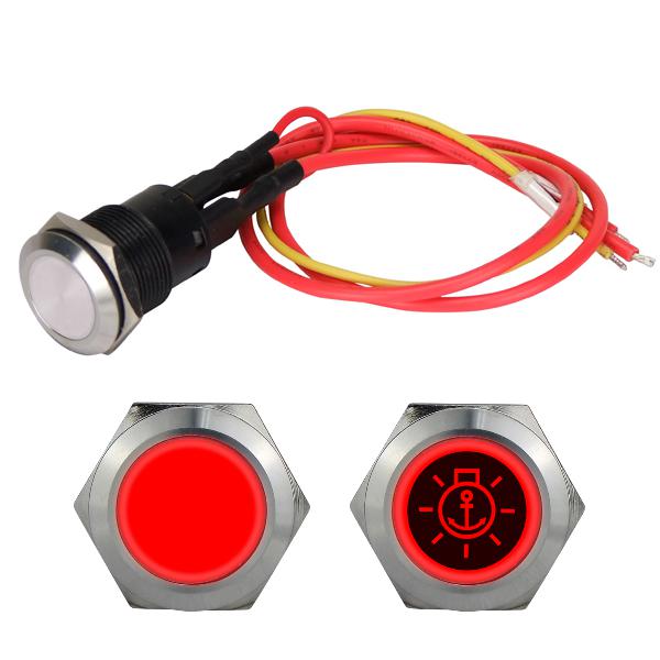 Stainless Steel Illuminated Push Button Switch - RED LED Back Light